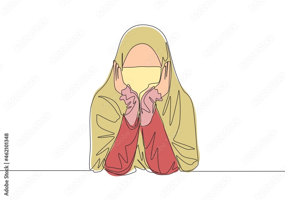 One continuous line drawing of young pretty middle east muslimah ...