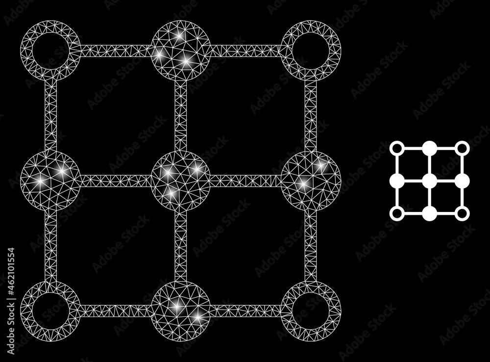 Glossy mesh vector grid centers with glare effect. White mesh, glare ...