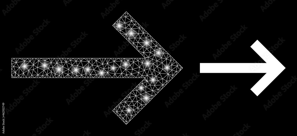 Magic mesh vector next arrow with glare effect. White mesh, glare spots ...
