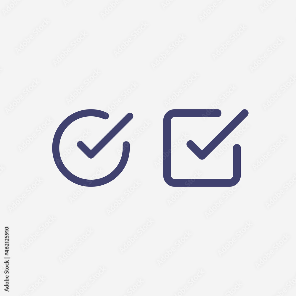 Check list button icon. Check mark in square and round box. Correct ...