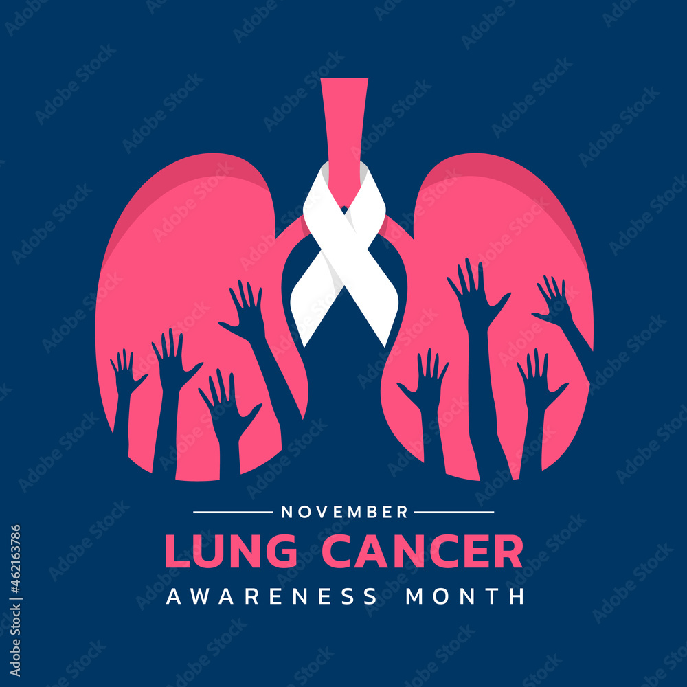 November, Lung cancer awareness month text and white ribbon around on ...