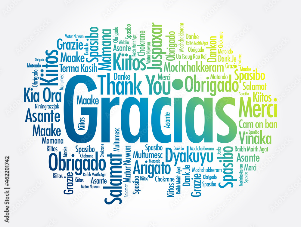 Gracias (Thank You in Spanish) word cloud in different languages Stock ...