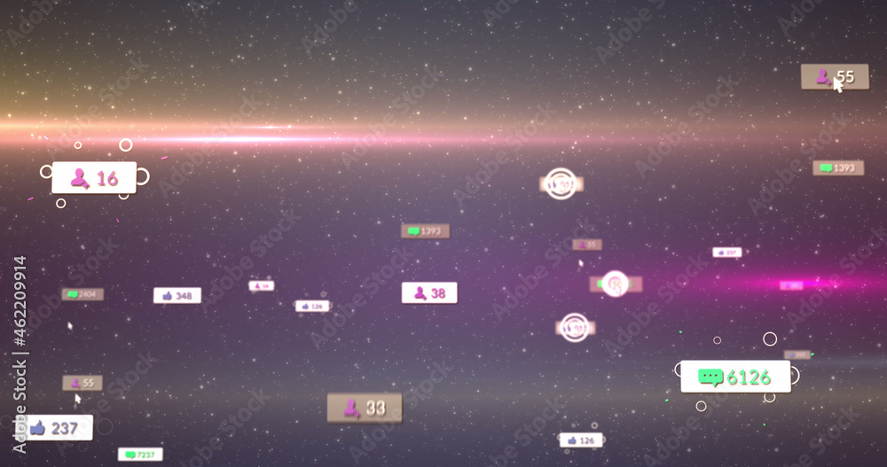 Image of cursors moving over social media icons and numbers on banners ...