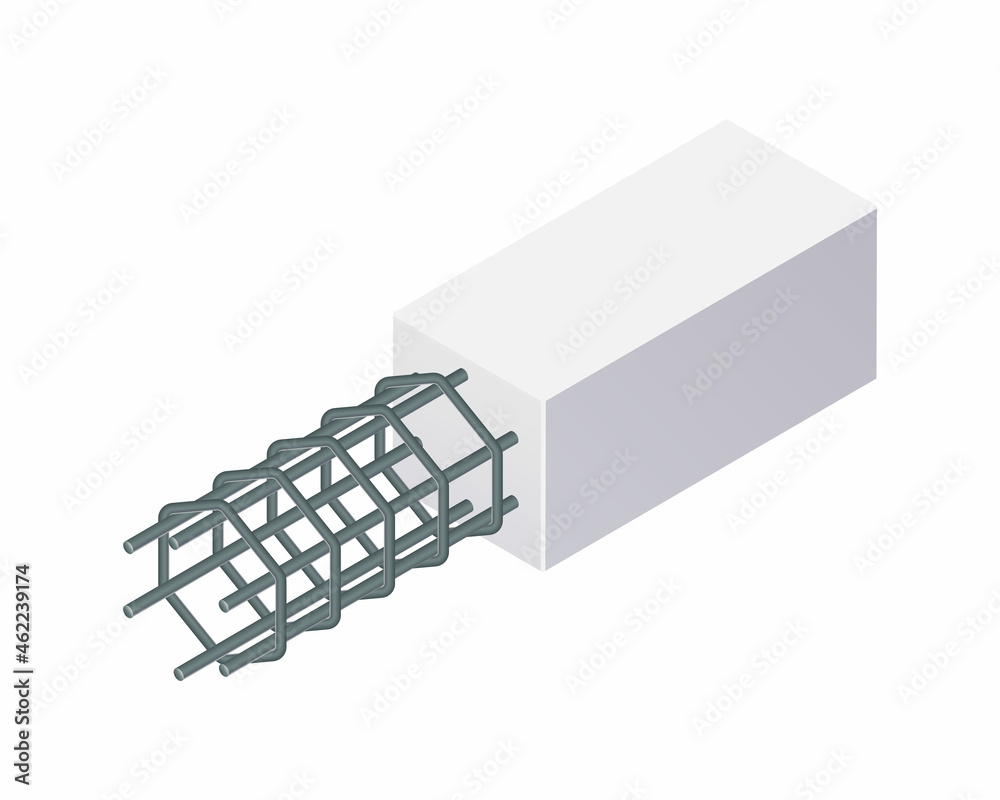 Isometric vector illustration tied rebar cage isolated on white ...