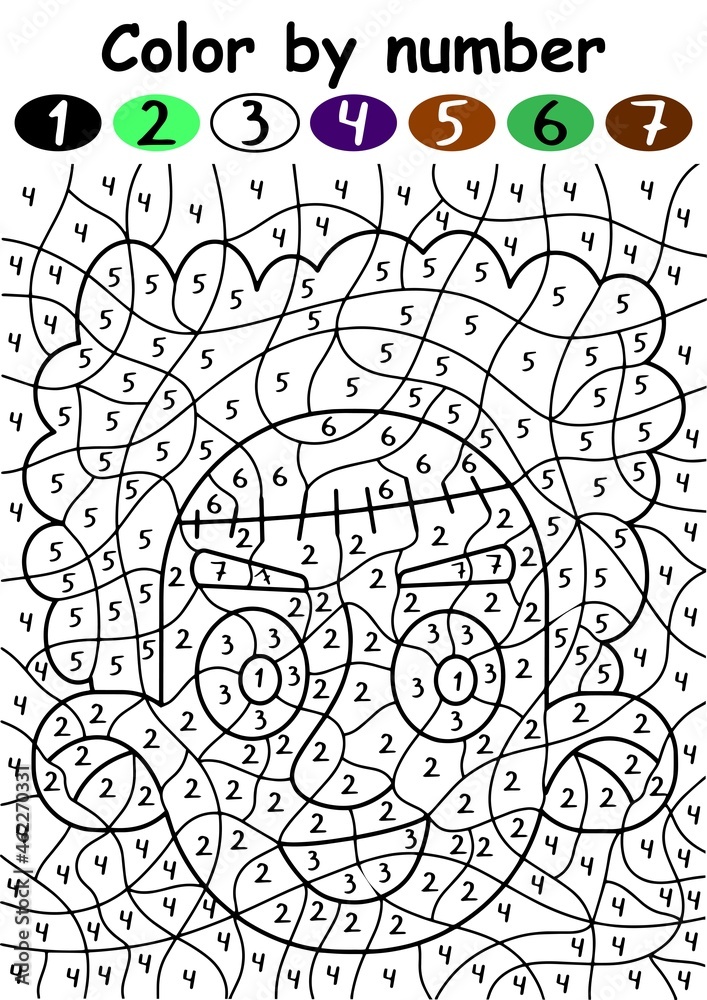 Halloween monster color by number vector illustration. Funny smiling ...