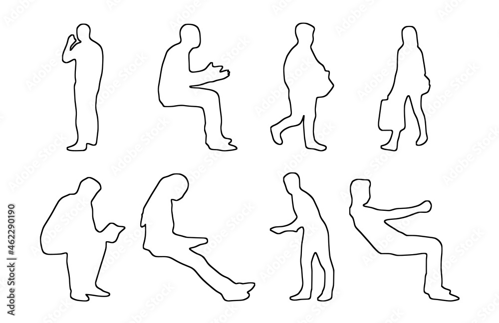 Vector illustration, Outline silhouettes of people, Contour drawing ...