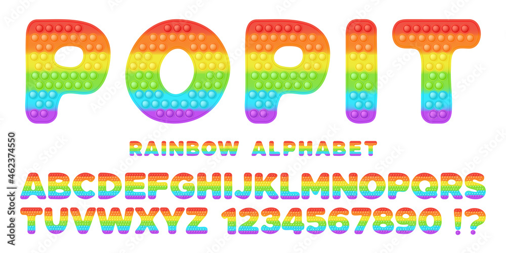 Popit font design - alphabet and numbers set in style of trendy silicon ...