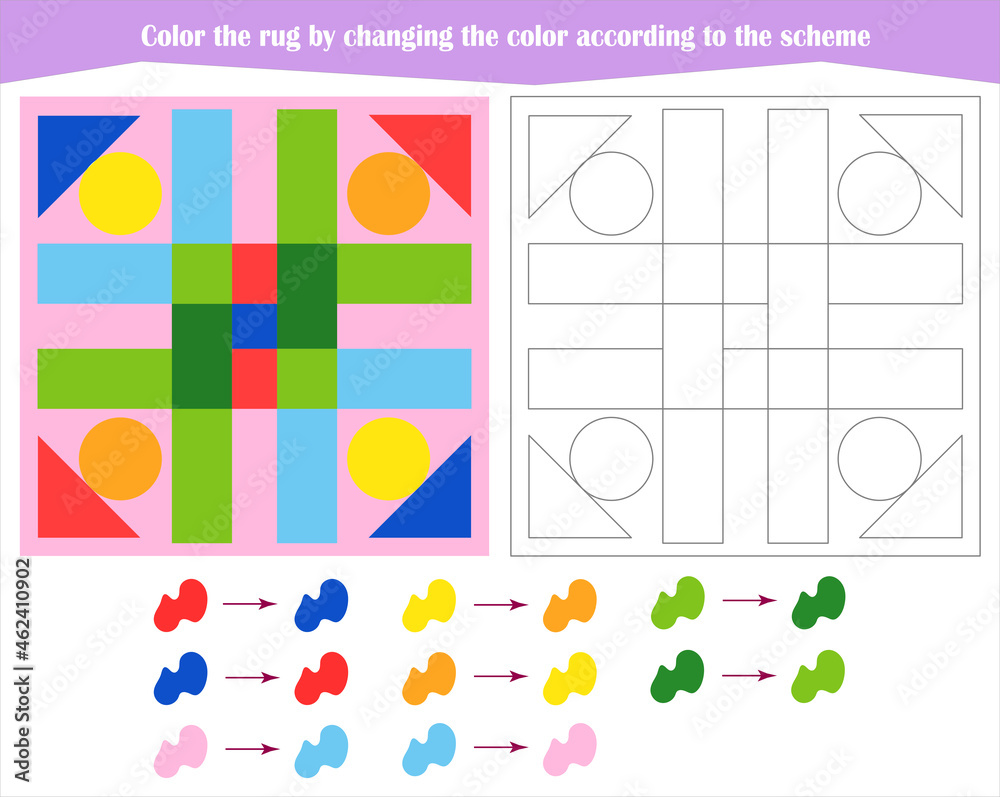 Game for the development of logical thinking. Color the rug by changing ...