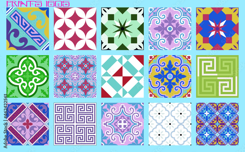 Pattern vector tiles traditional textures ornamental ceramics Spanish ...
