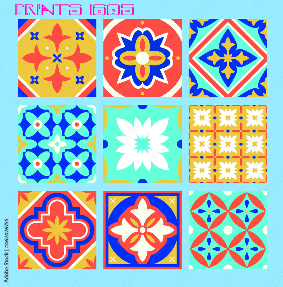 Pattern vector tiles traditional textures ornamental ceramics Spanish ...