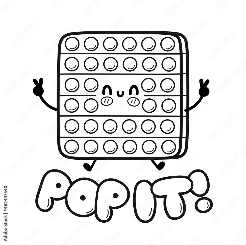 Cute funny Pop it,popit toy jump. Vector hand drawn cartoon kawaii ...