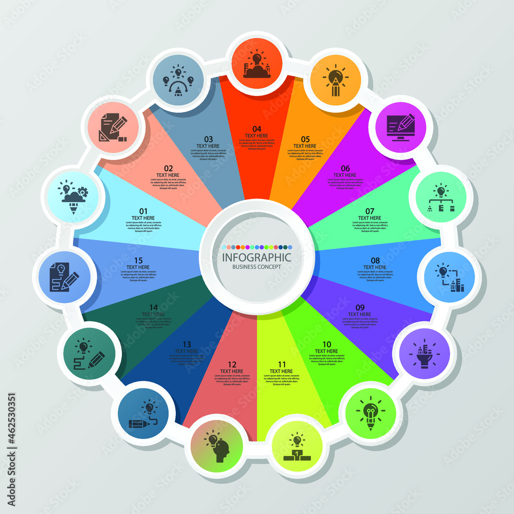 Basic circle infographic template with 14 steps, process or options ...
