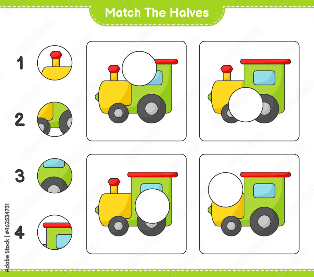 Match the halves. Match halves of Train. Educational children game ...