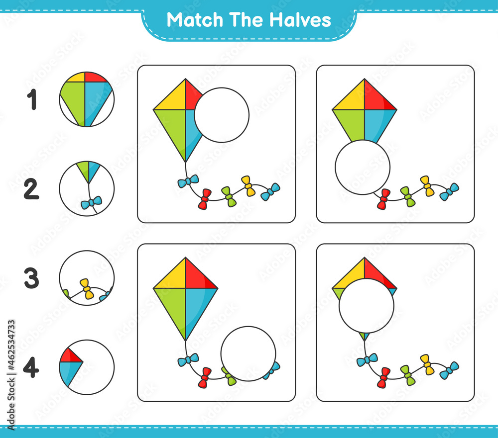 Match the halves. Match halves of Kite. Educational children game ...