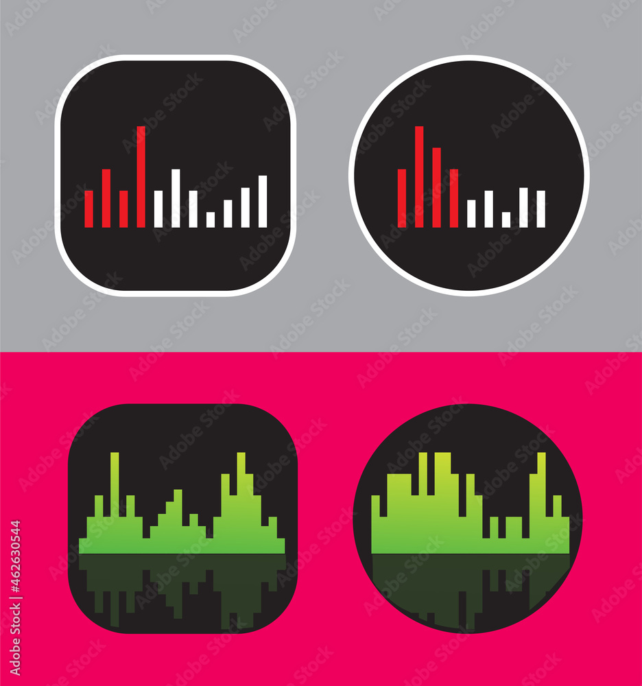 Four Icons Design with Waves of the equalizer. EQ Vector Illustration ...