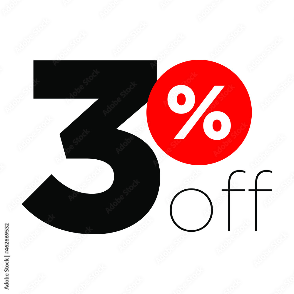 3%. number three percent off. modern font to use as a tag in digital ...