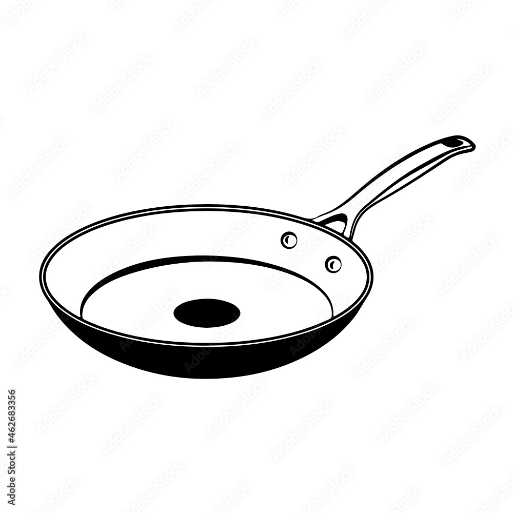 Black and White Frying Pan Vector Illustration Line Art Silhouette ...