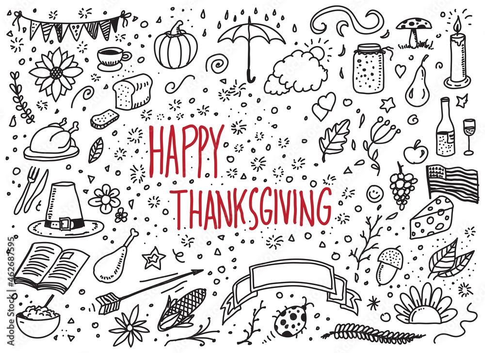 Thanksgiving hand drawn vector doodles set Stock Vector | Adobe Stock