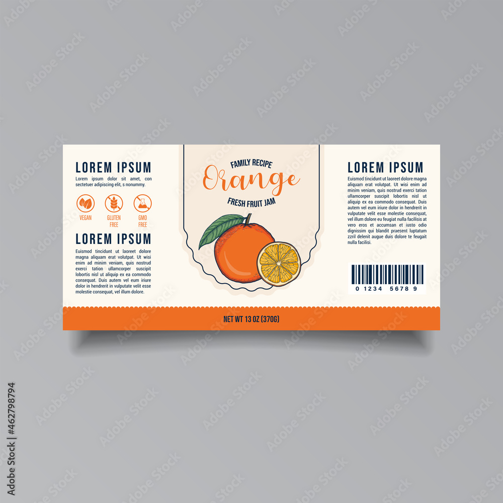 Retro Family recipe Orange jam label template. Abstract modern vector ...