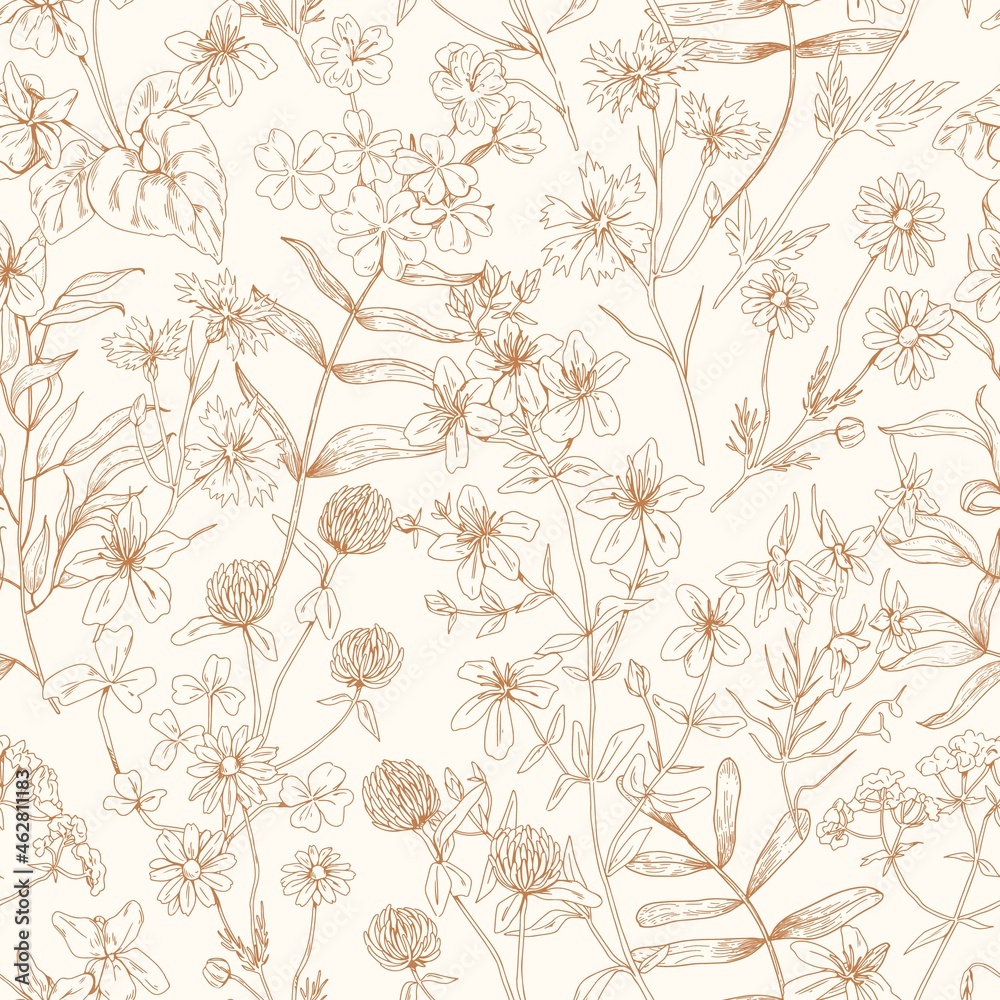 Flower pattern. Seamless background with floral herbs. Vintage ...