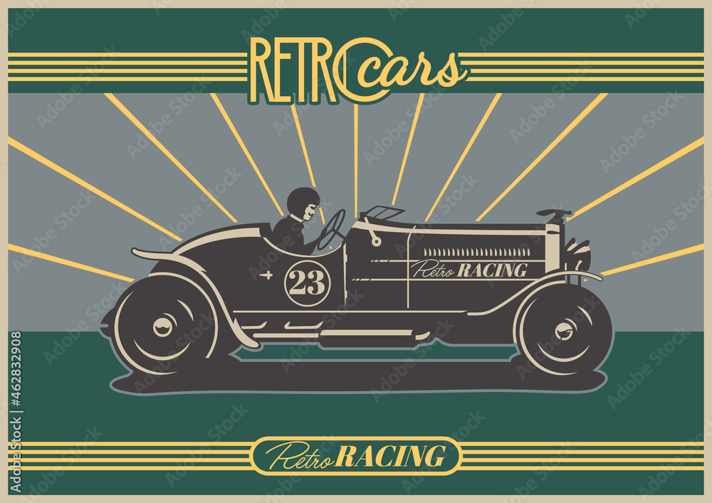 Retro Racing Poster 1910s, 1920s Sport Car Stock Vector | Adobe Stock