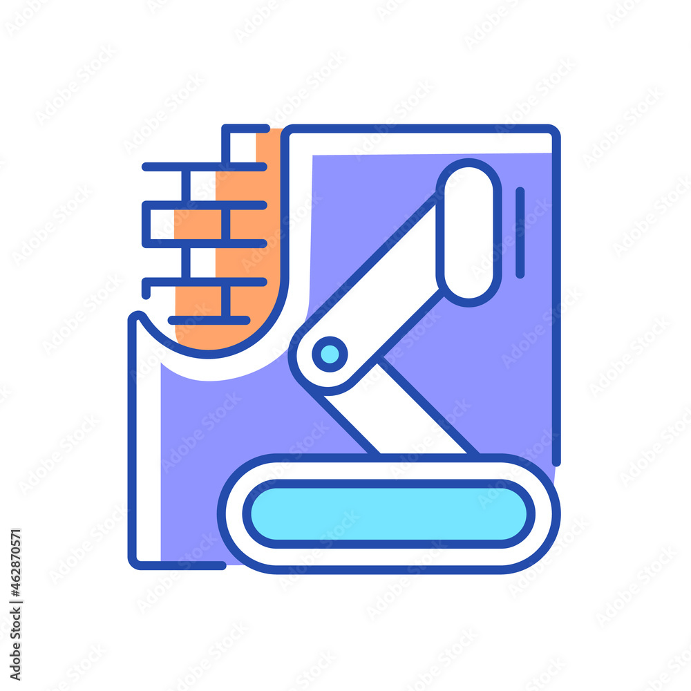 Robotics in concrete works RGB color icon. Autonomous equipment in ...