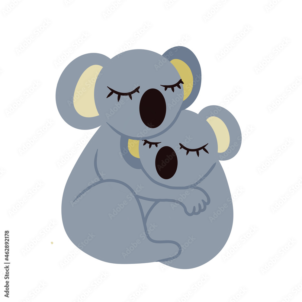 Adorable couple of hugging koalas isolated on white background. Design ...
