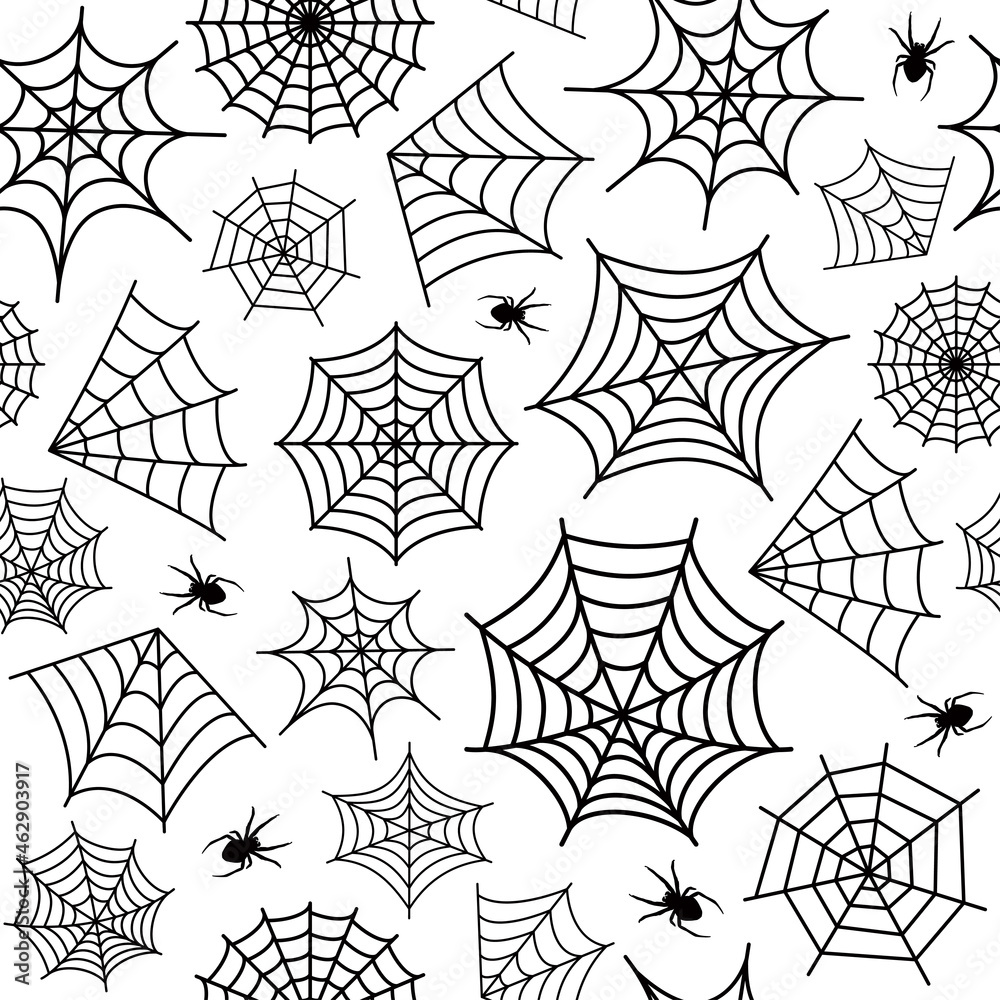 Spiderweb and spiders on a white background. Halloween texture for ...