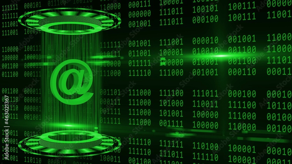 Abstract 3D graphic illustration on green binary code background ...