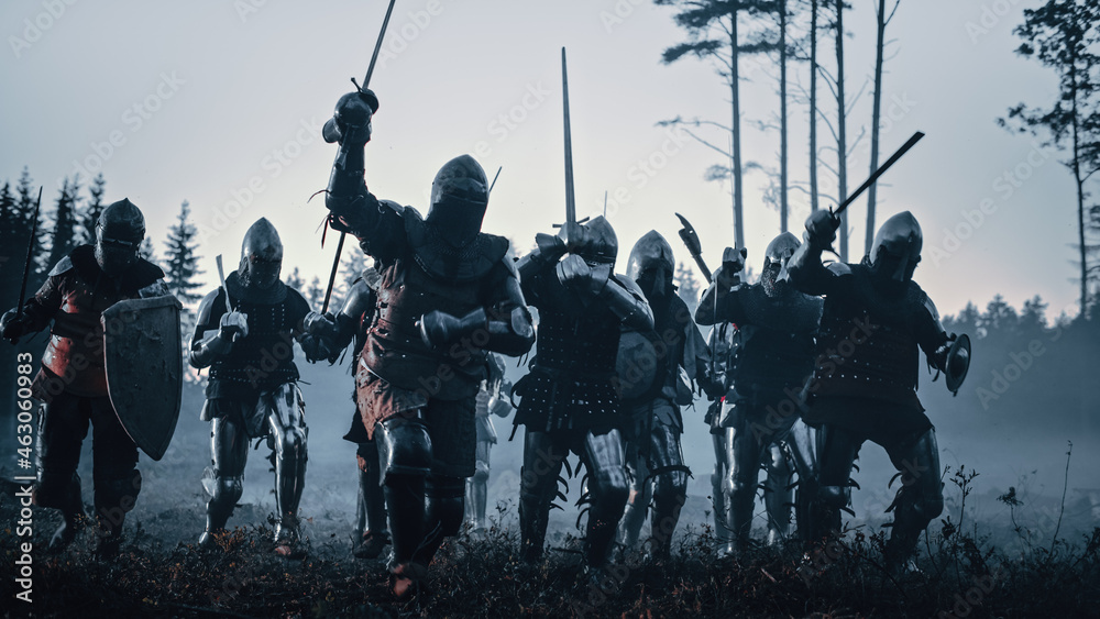 Epic Battle: Army of Medieval Knights on Battlefield, Scream Battle Cry ...