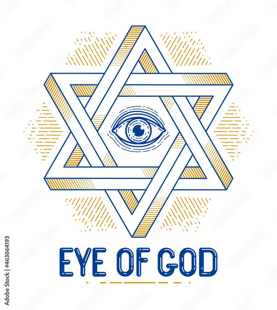 Jewish hexagonal star with all seeing eye of god sacred geometry ...