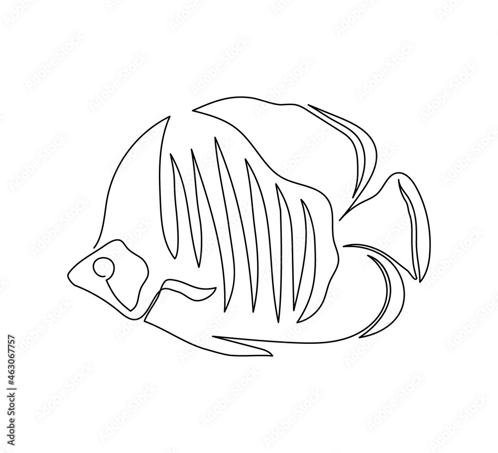 Zebrasoma xanthurum, angel fish continuous line drawing. One line art ...