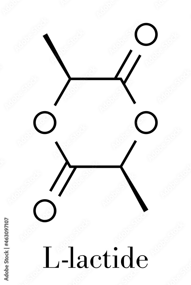 L-lactide PLA precursor molecule. Used in synthesis of polymeric ...