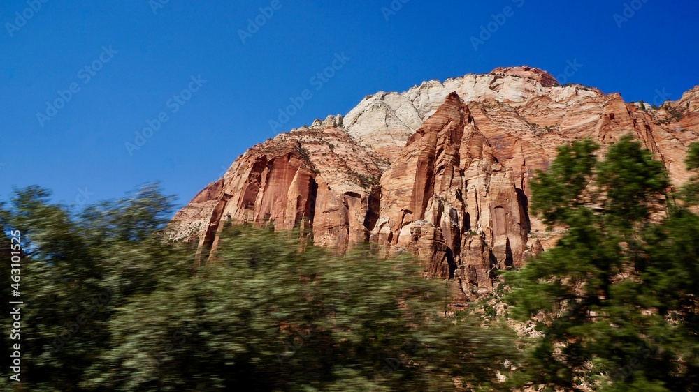 Zion National Park in Utah, US. Carmel Hwy passing through the park ...