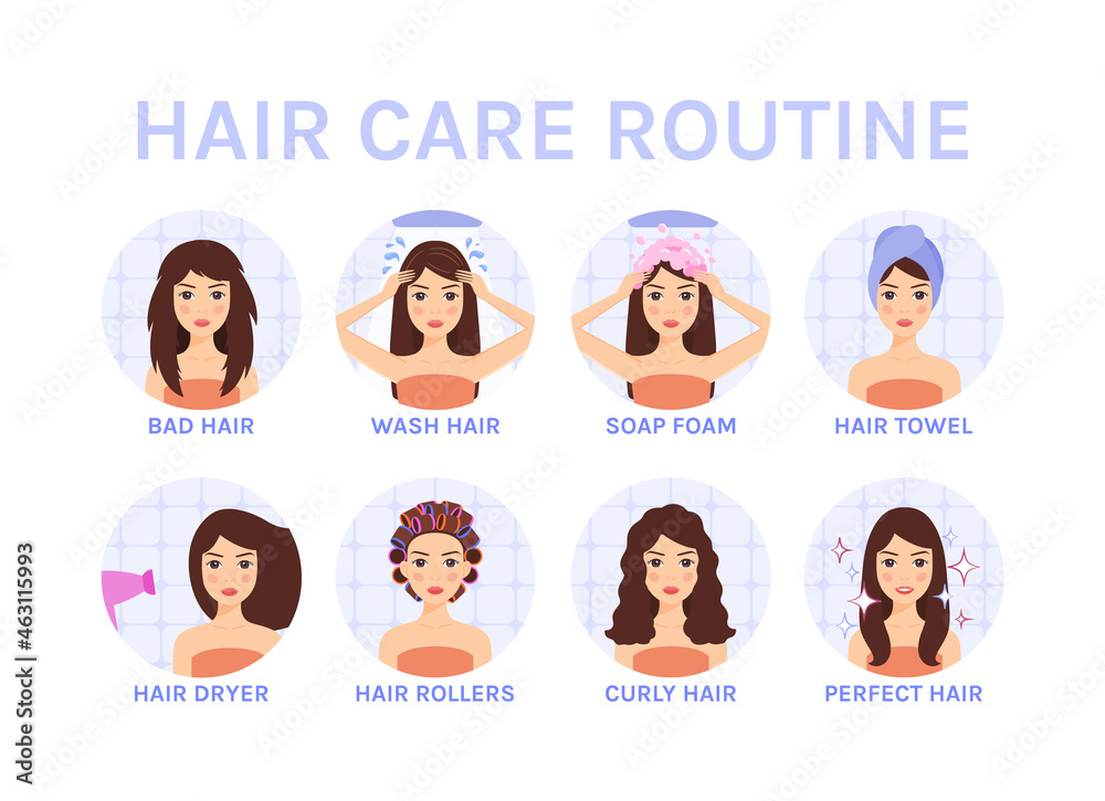 Taking Care of Long Hair. Procedures. Pretty Woman Washes Head, Applies ...