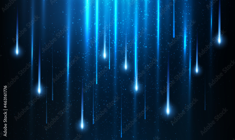 Meteor rain with falling glowing comets. Abstract light digital ...