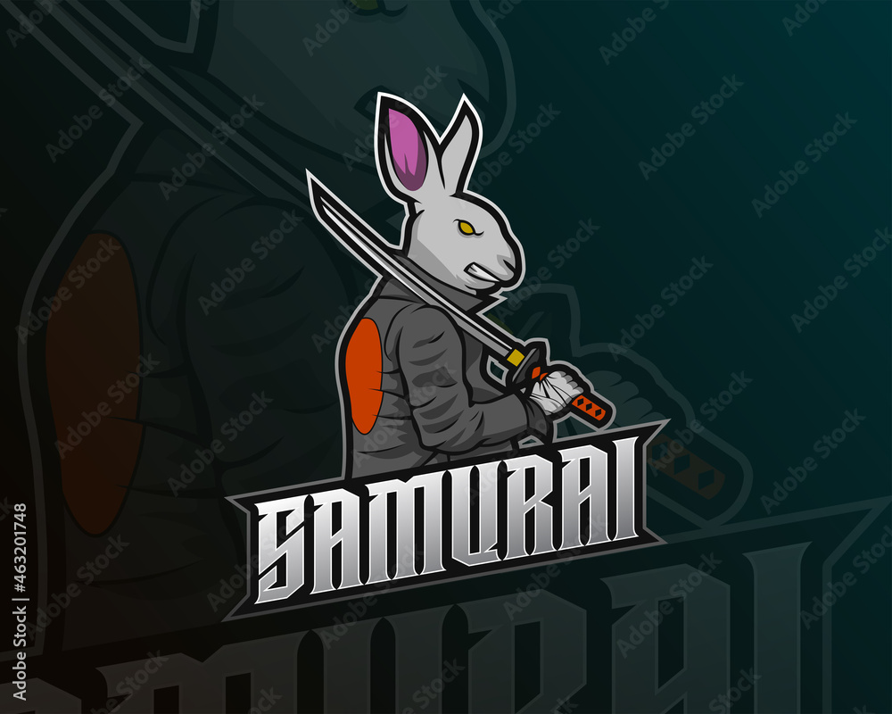 Punk Rabbit Samurai mascot esport logo design illustrations vector ...