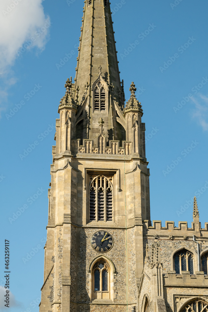 Top part of cathedral bell tower with Gothic architecture at Saffron ...