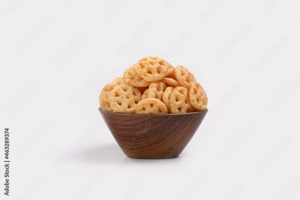 Fried and Spicy wheel Snacks or Fryums (Snacks Pellets) served in a ...