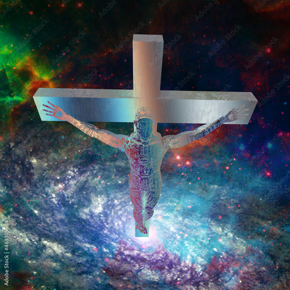 Crucified Cyborg in Space Stock Illustration | Adobe Stock