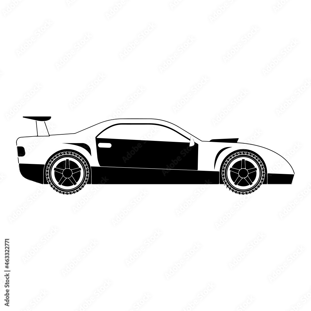 Sports Car with Spoiler Vehicle Line Art Silhouette Design Element Art ...