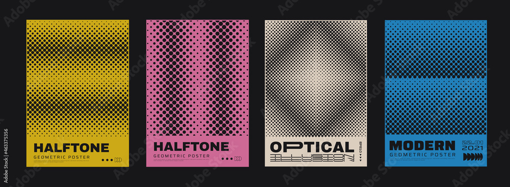 Set of Monochrome Halftone Posters. Collection Of Modern Minimalist ...