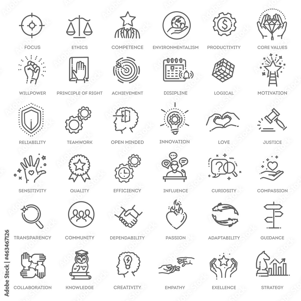 Core values line icons. Vector outline symbols Stock Vector | Adobe Stock