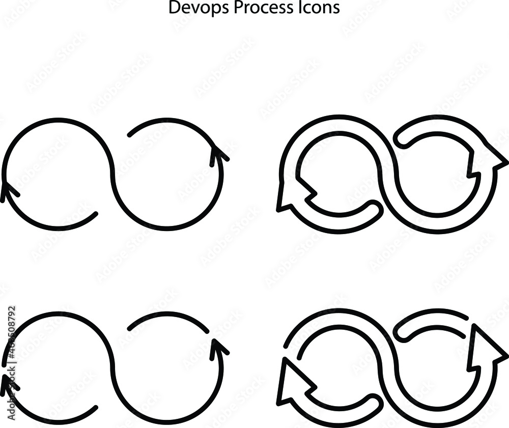 Devops editable stroke outline icons isolated on white background flat ...