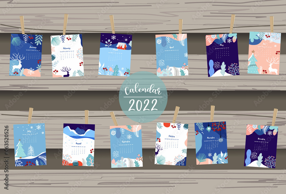 2022 table calendar week start on Sunday with winter,landscape that use ...