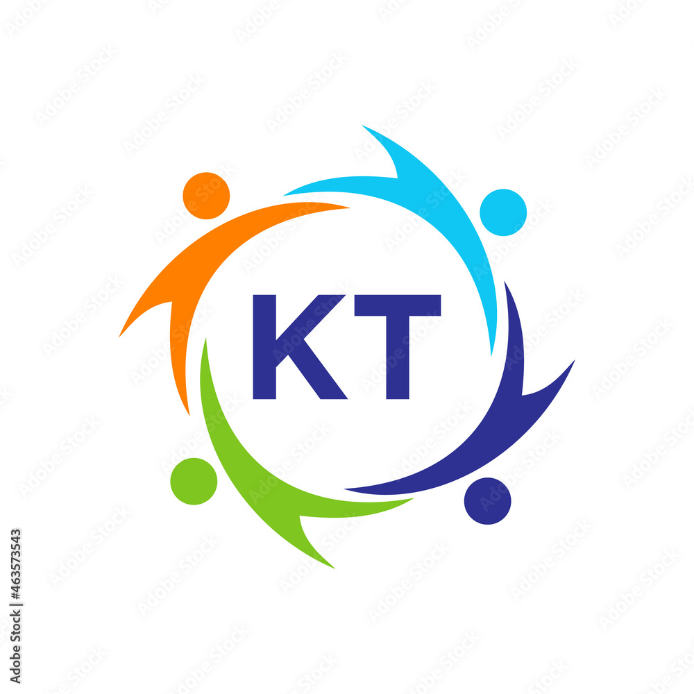 Charity Logo Template On Letter KT, Initial Unity Foundation Human Logo ...