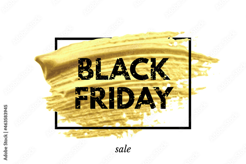 Black friday sale banner with gold paint brush stroke in black ...