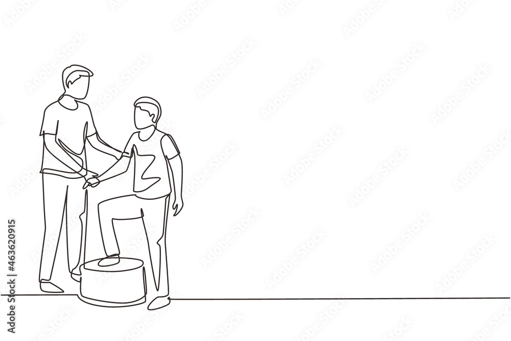 Continuous one line drawing man therapist helping young male patient ...