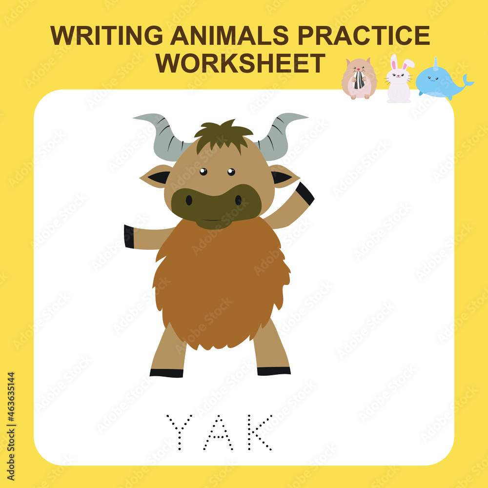 Writing animals practice worksheet. Educational printable worksheet ...