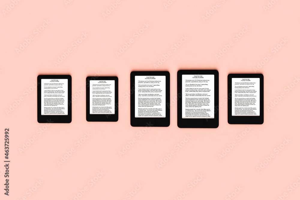 Ebook Reader on pink background Stock Photo | Adobe Stock